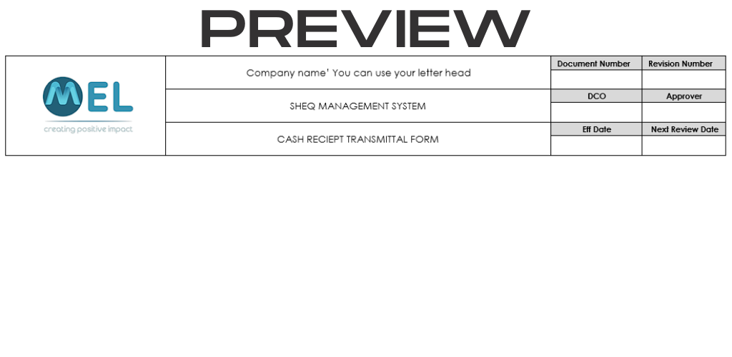 Cash Receipt Transmittal Form - Mel Safety Solutions